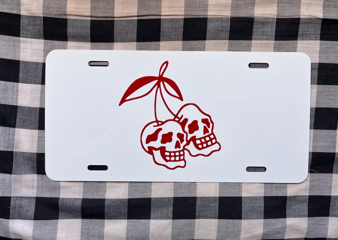 Cherry Skulls Tattoo Style Front License Plate | Car Tag | Vanity Plate ...