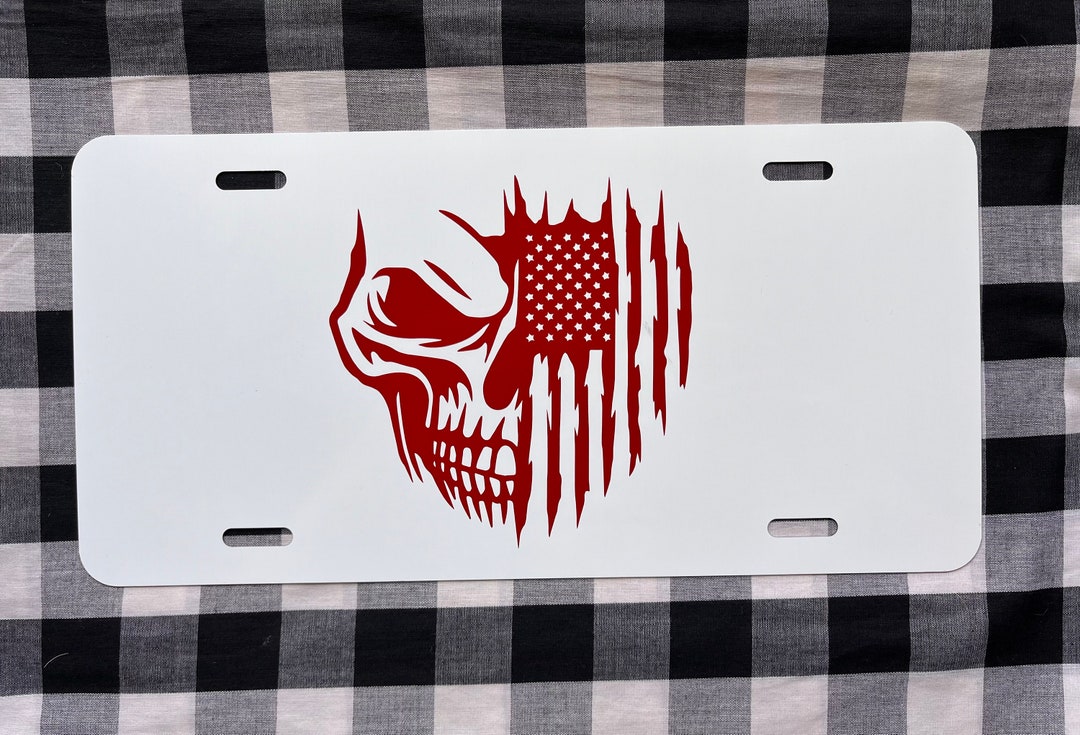 American Flag Skull Front License Plate Car Tag Vanity Plate Front ...