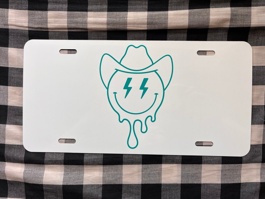 Cowboy Drippy Smiley Face Front License Plate Car Tag Vanity Plate ...