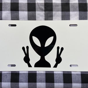 Peace Sign Alien Front License Plate | Car Tag | Vanity Plate | Front ...