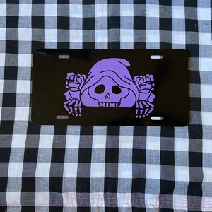 Peeking Grim Reaper Funny Front License Plate | Car Tag | Vanity Plate ...