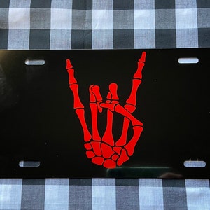 Rock on Skeleton Hand Front License Plate | Vanity Plate | Car Tag ...