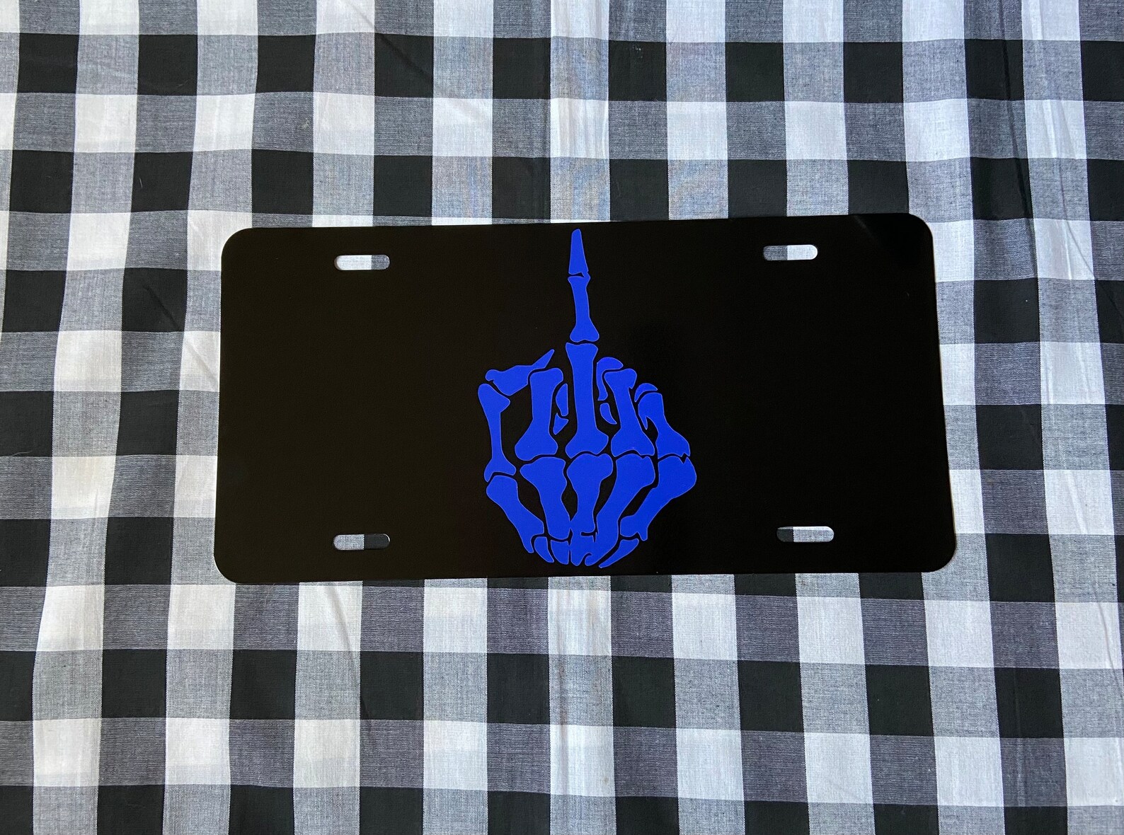 Skully Middle Finger Front License Plate Vanity Plate Front License ...