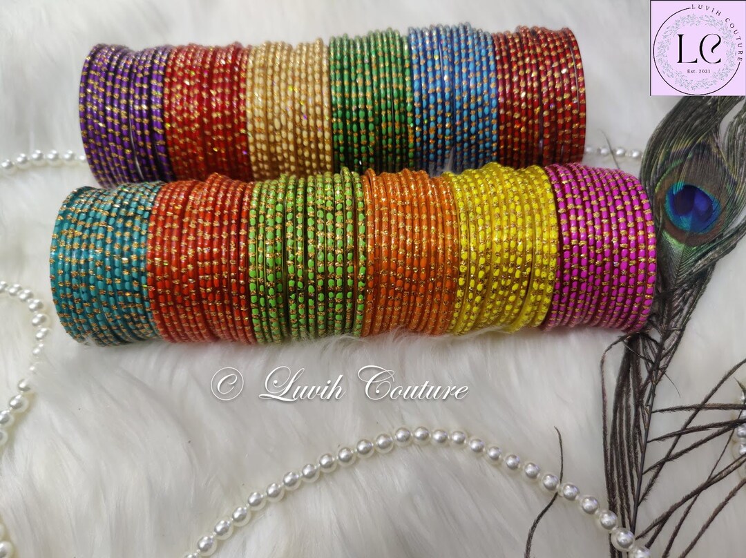 Indian Glass Bangles/ Oval Dot and Sparkle Bangles/1 Dozen /bangles ...