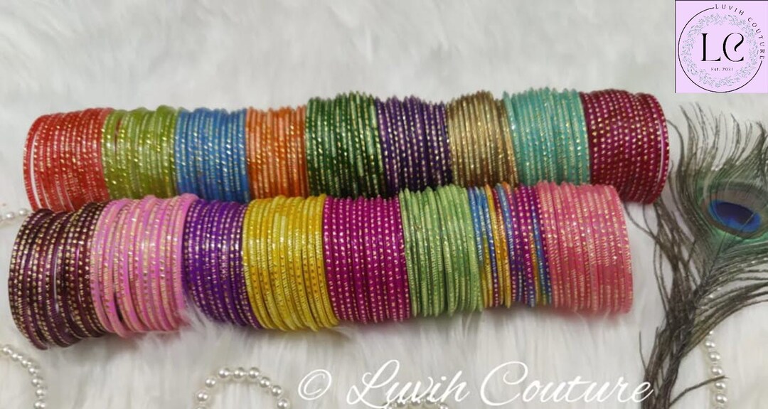 Indian Glass Bangles/ Criss Cross and Dot Bangles/1 Dozen /bangles ...