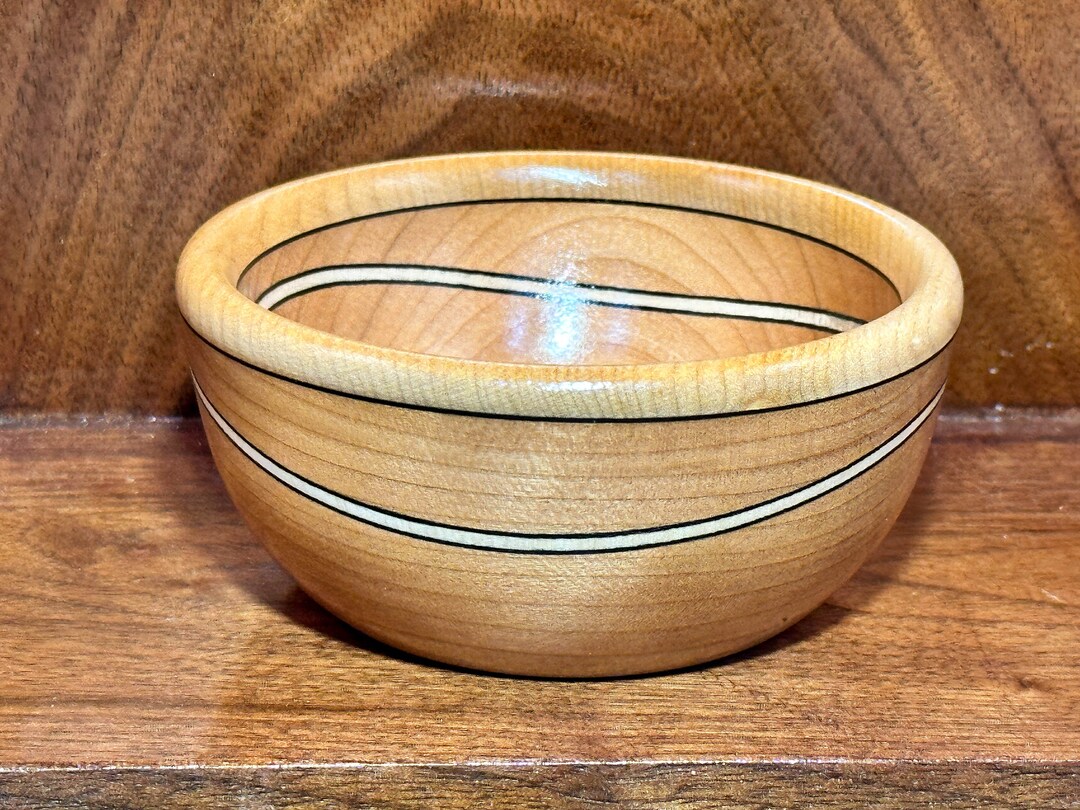 Hand Turned Cherry Bowl With Maple Rim and Swoosh Highlight - Etsy