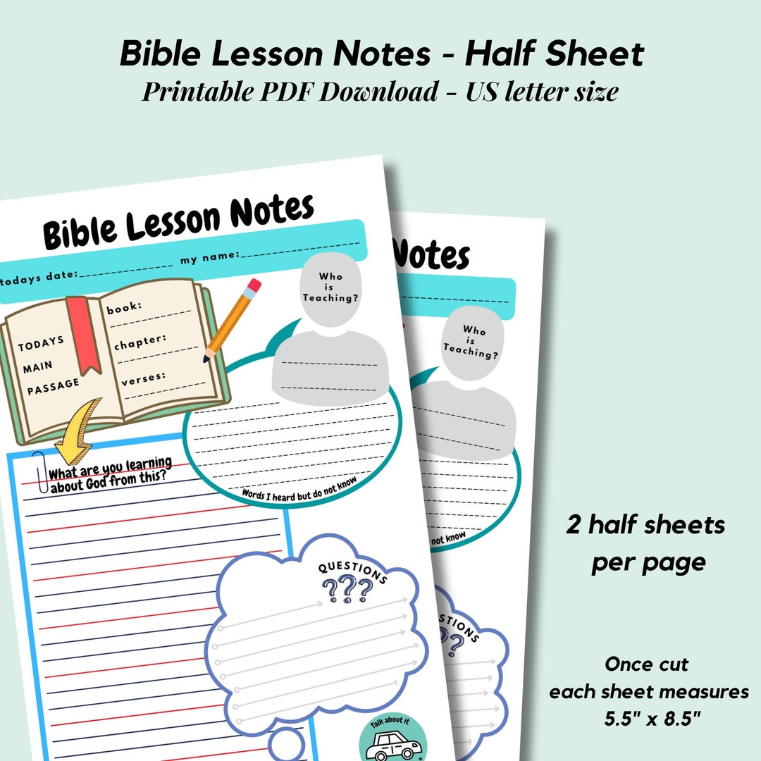 Bible Lesson/sermon Notes - 2 Half Sheets on US Letter - Use at Home or ...