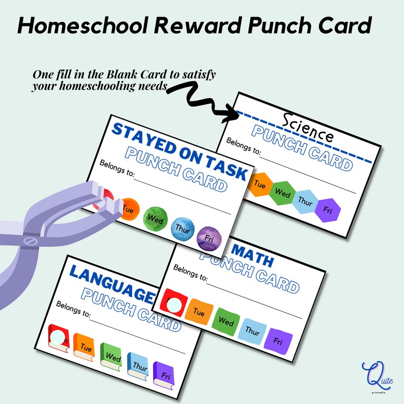 Reward Punch Cards - Homeschool Punch Cards- Great Kids Motivations ...
