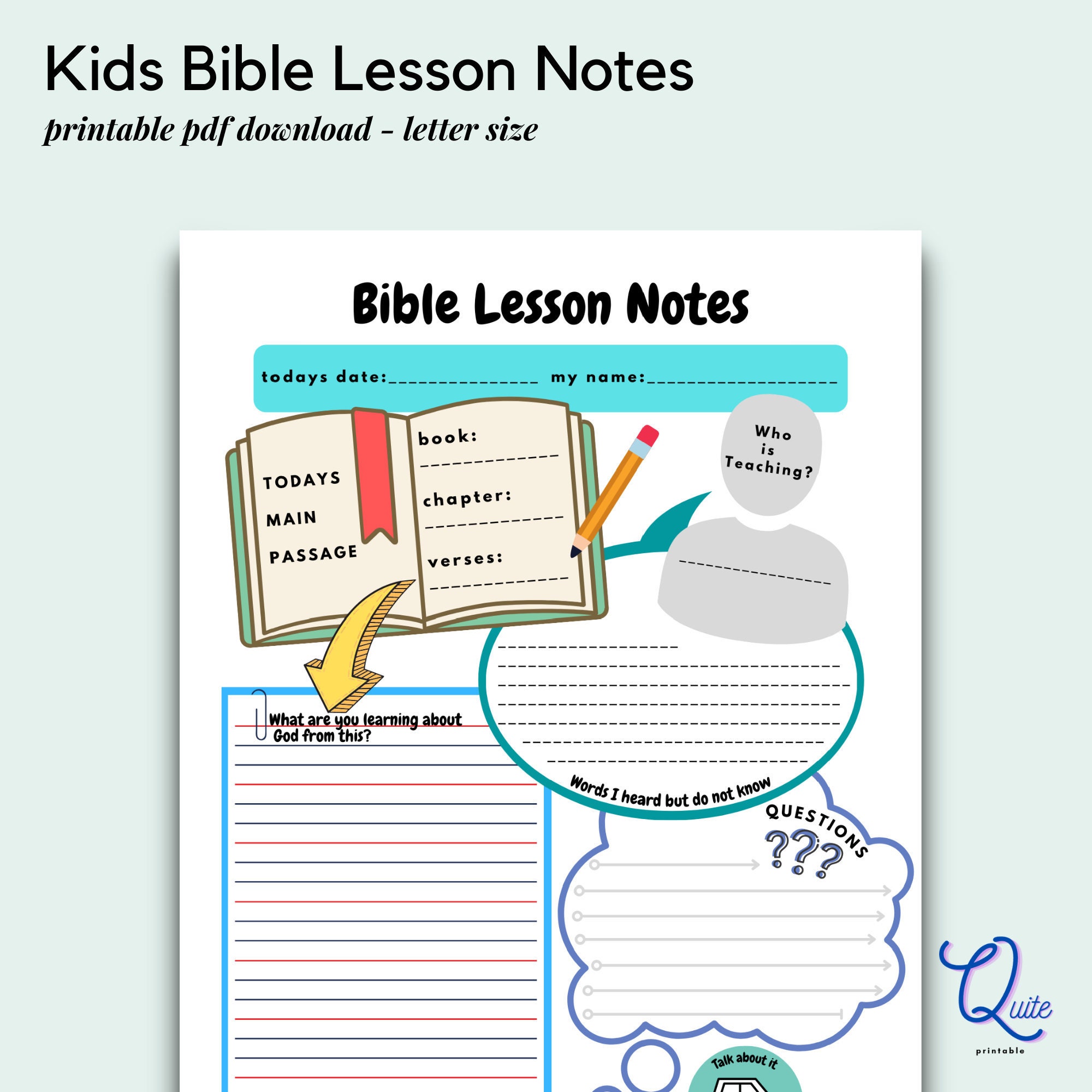 Childrens Bible Lesson/sermon Notes - Use at Home or at Church, Great ...