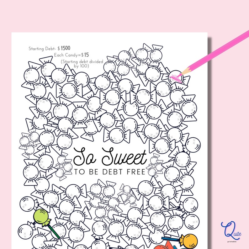 Color in Debt Payoff Tracker - "so Sweet to Be Debt Free" - 100 Candies ...