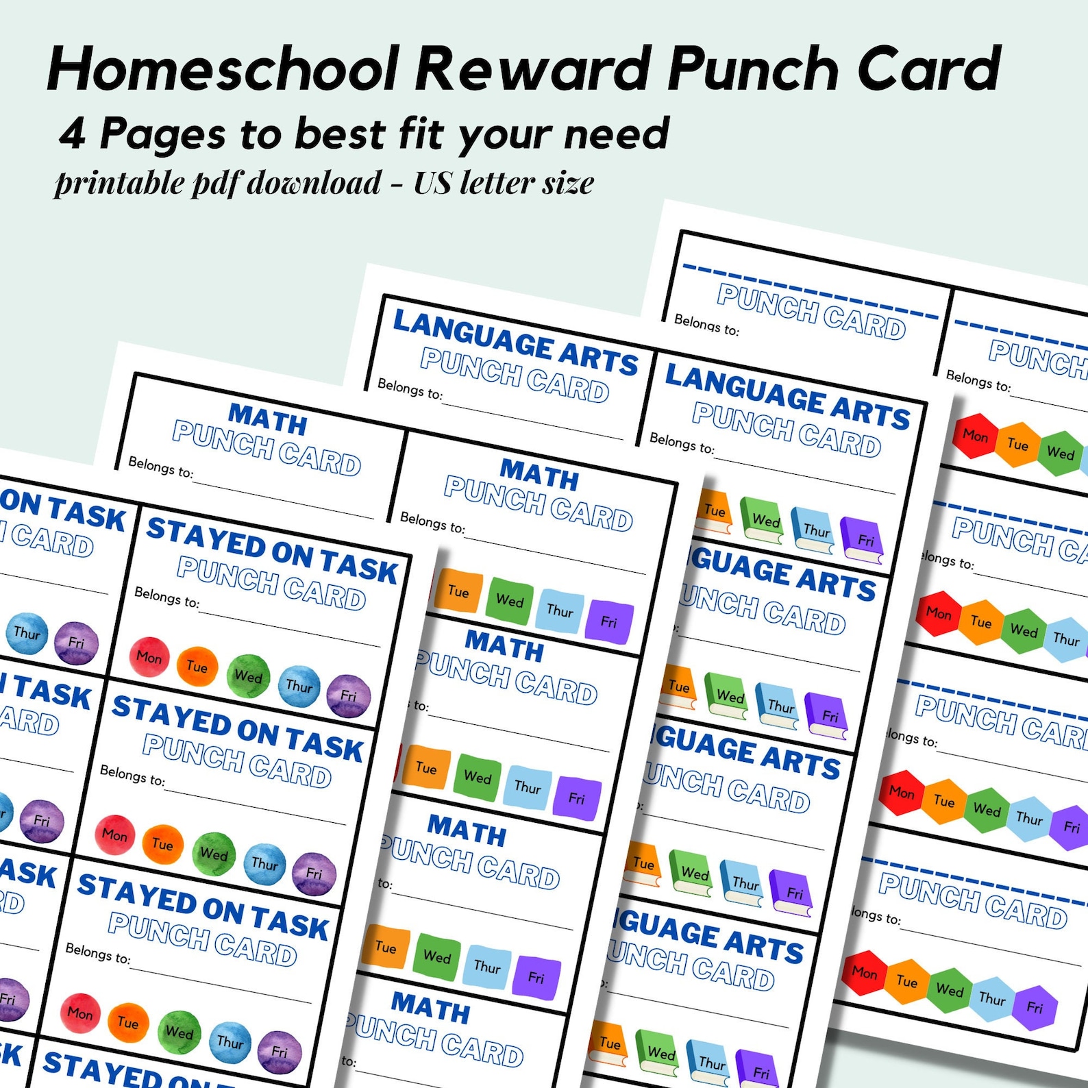 Reward Punch Cards - Homeschool Punch Cards- Great Kids Motivations ...