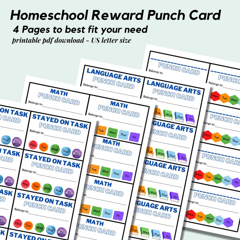 Reward Punch Cards - Homeschool Punch Cards- Great Kids Motivations ...