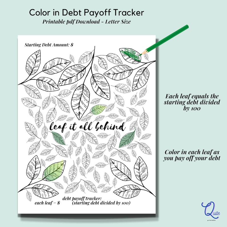 Color in Debt Payoff Tracker - "leaf It All Behind"- 100 Leafs, Debt ...
