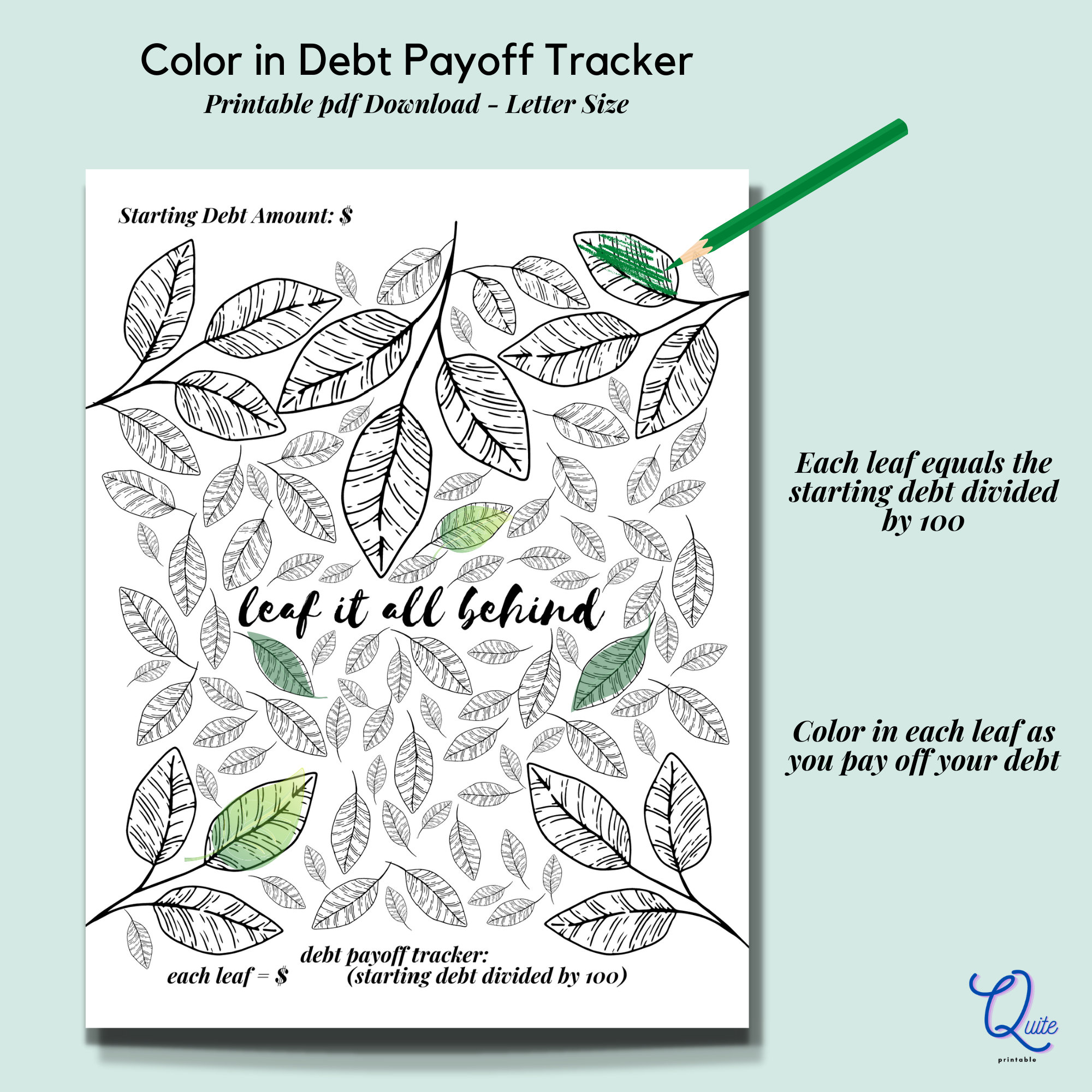 Color in Debt Payoff Tracker - "leaf It All Behind"- 100 Leafs, Debt ...
