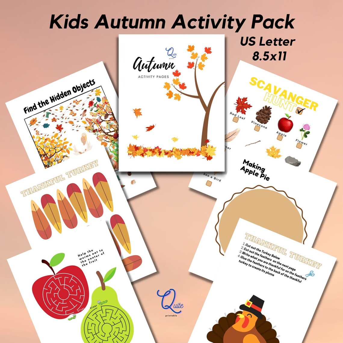 Autumn Activity Pages, Fall Packet for Kids, Coloring Pages, Cut and ...