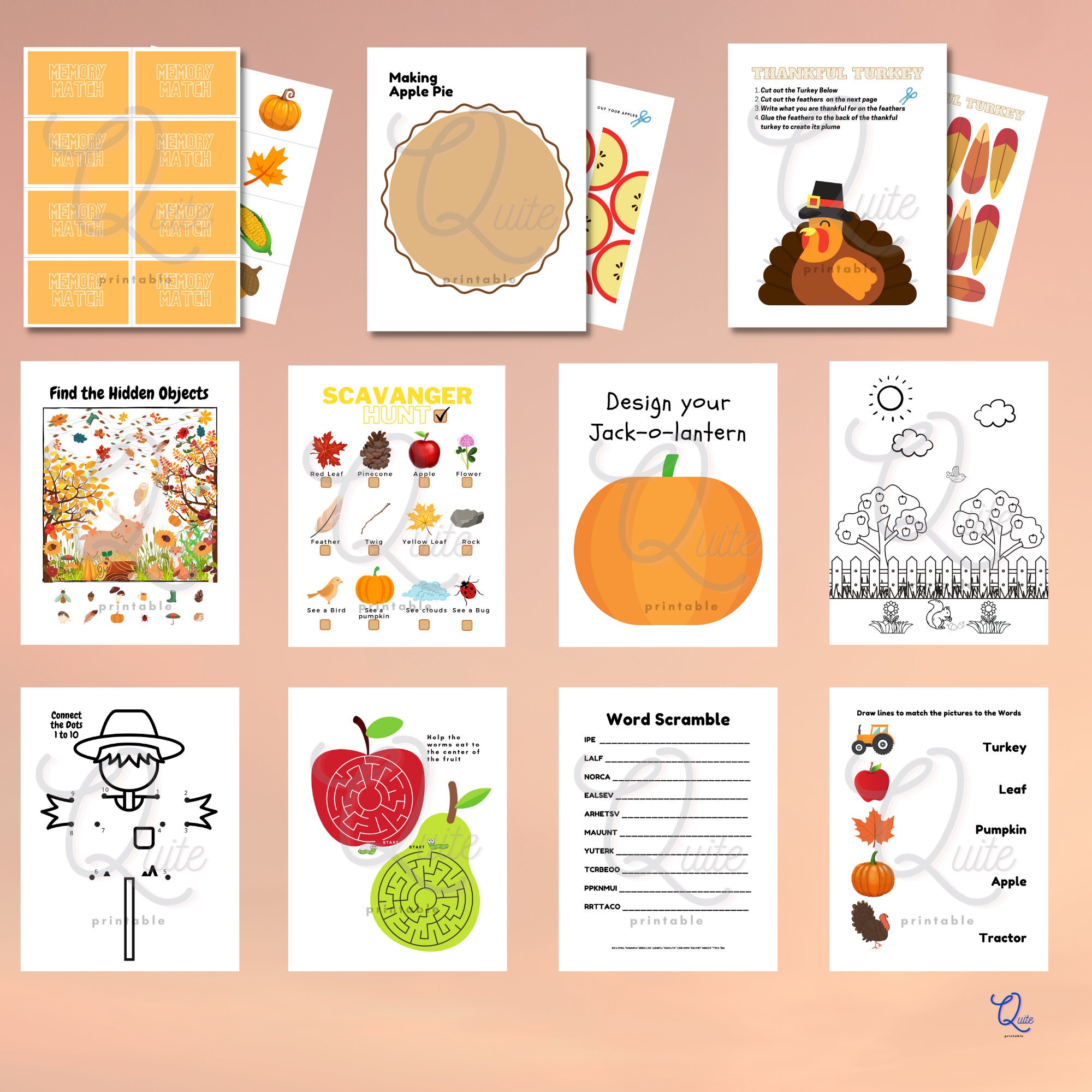 Autumn Activity Pages, Fall Packet for Kids, Coloring Pages, Cut and ...