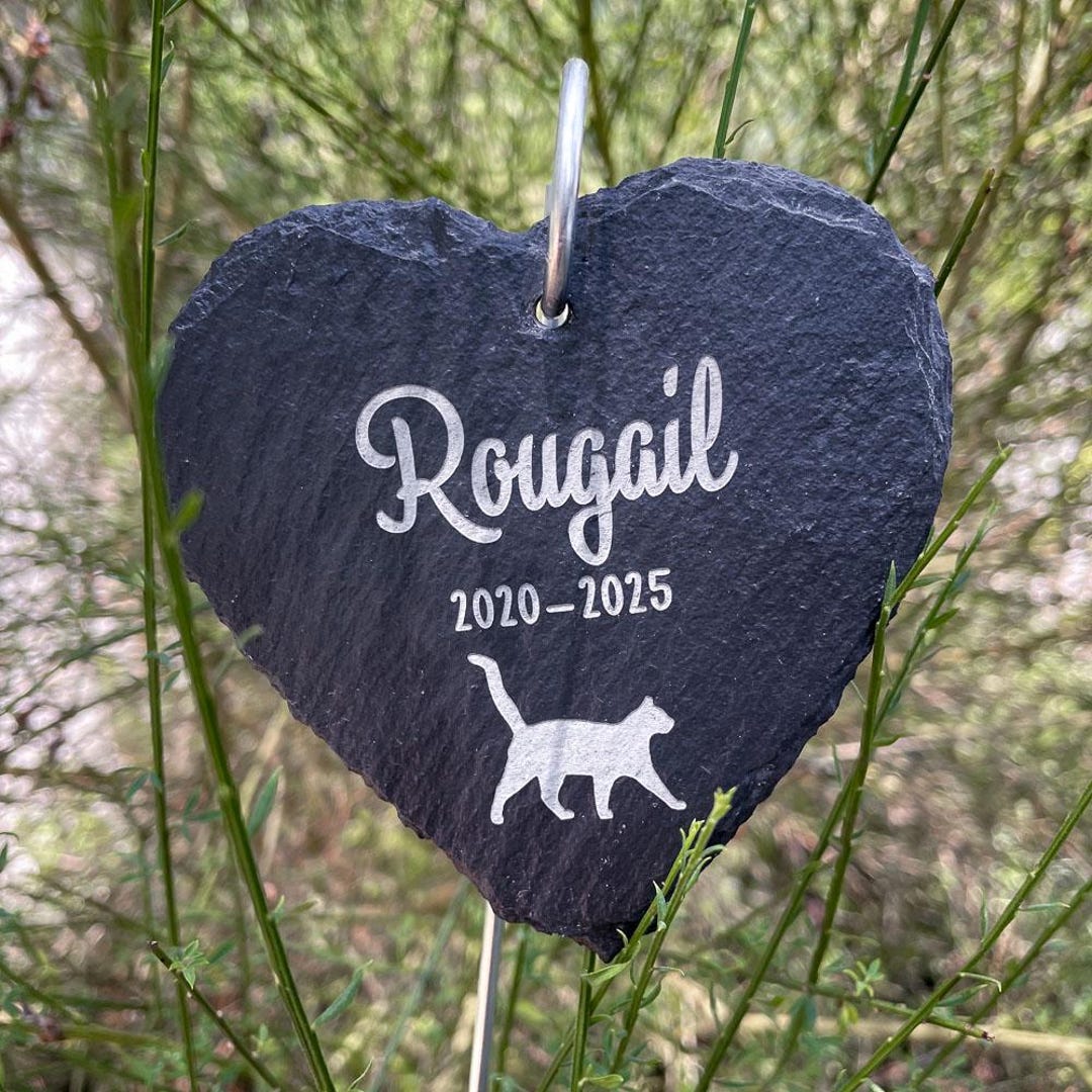Fully Customizable Slate Cat Tombstone in Natural Slate for Planting in ...