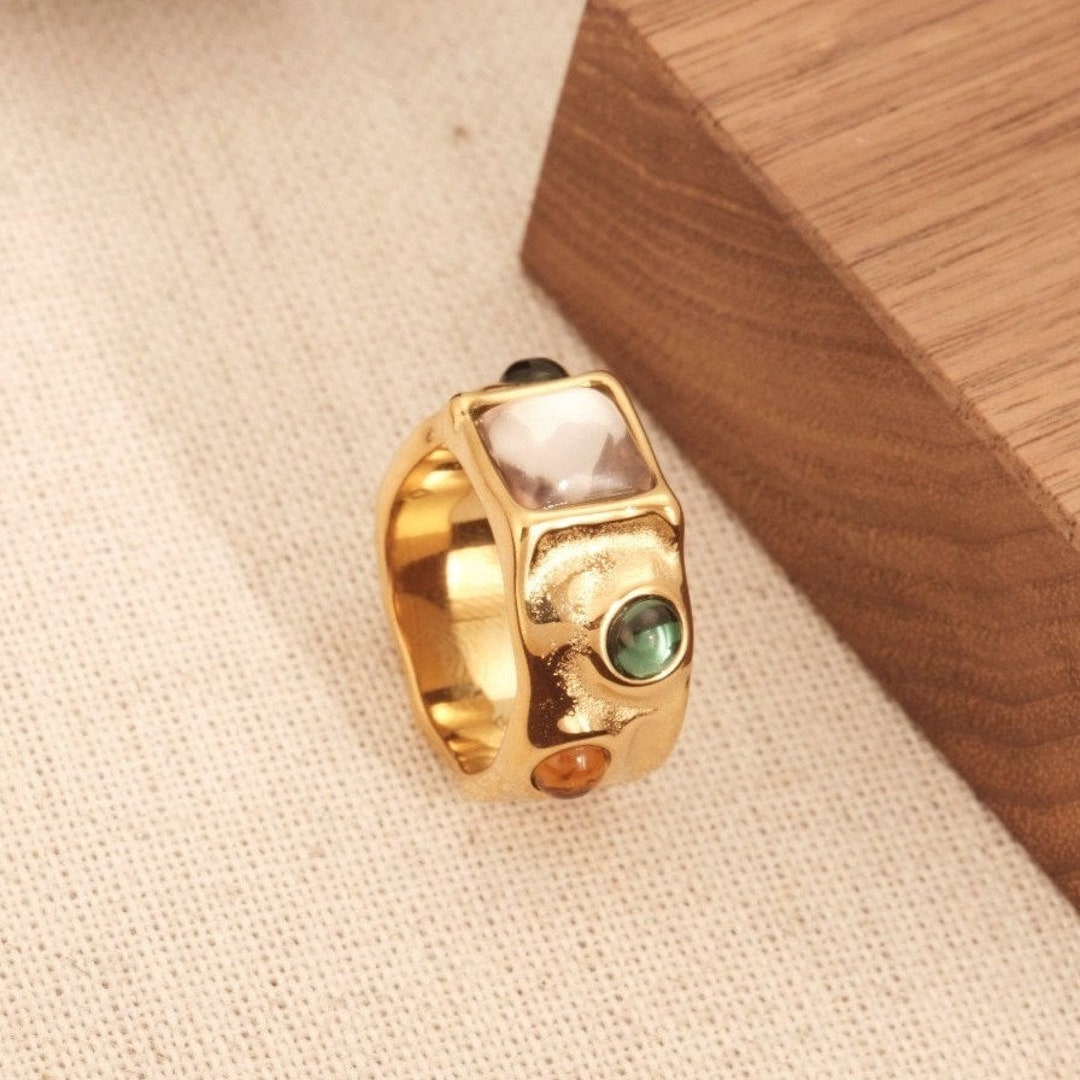 Gold Gem Ring, Gold PVD Ring, Gold Ring, Multi-stone Ring, Multi Gem ...