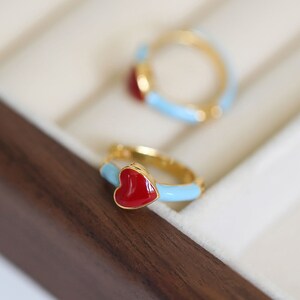 Pink Heart Huggies, Heart Hoops, Hoop Earring, Heart Earring, Gold ...