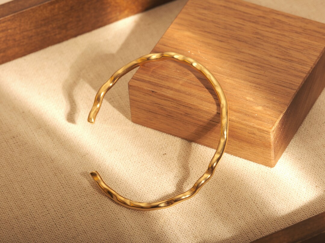 Gold Waterproof Bamboo Bangle, Gold Bangle, Textured Bangle, Twisted ...