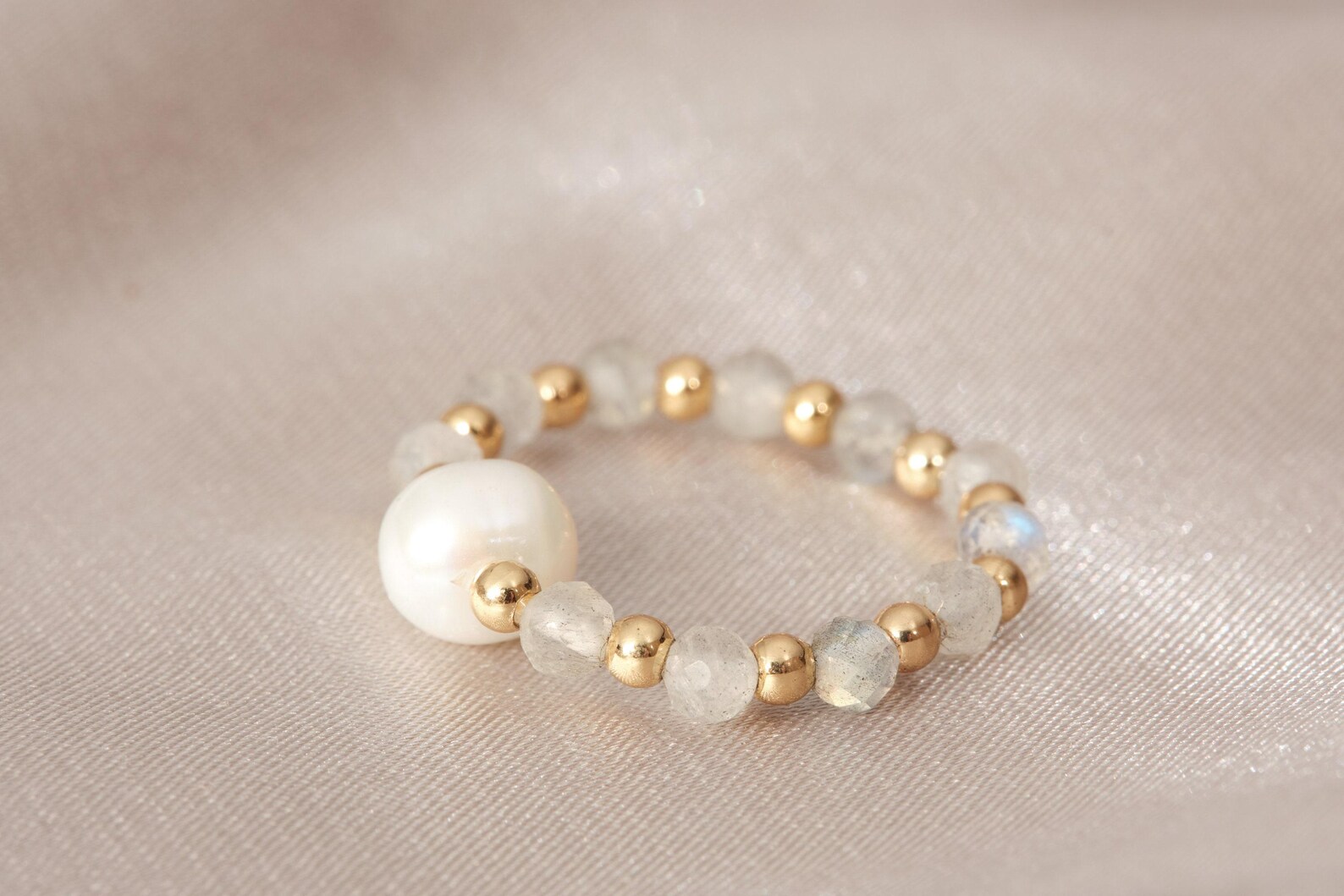 Genuine Moonstone Ring, Diamond Cut Moonstone Ring, Freshwater Pearl ...
