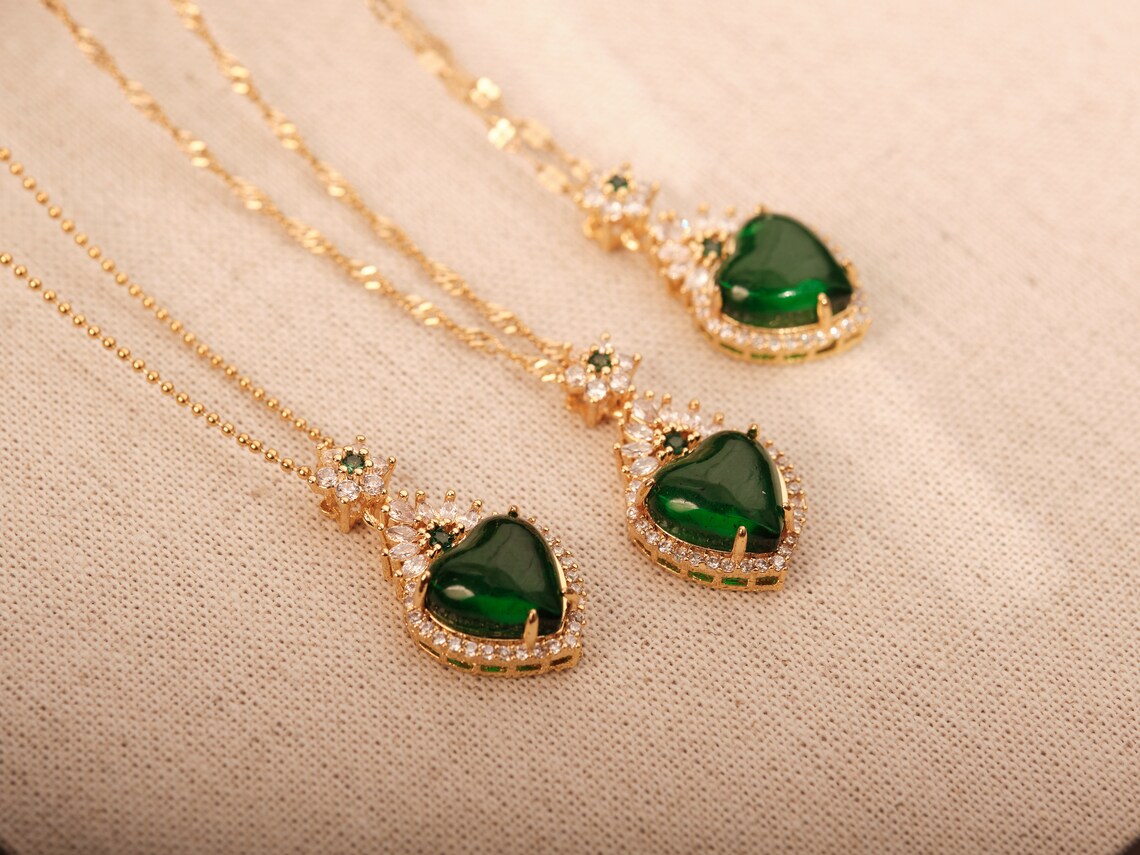18K Gold Jade Necklace Jade Heart Necklace Dainty Green Jade - Etsy