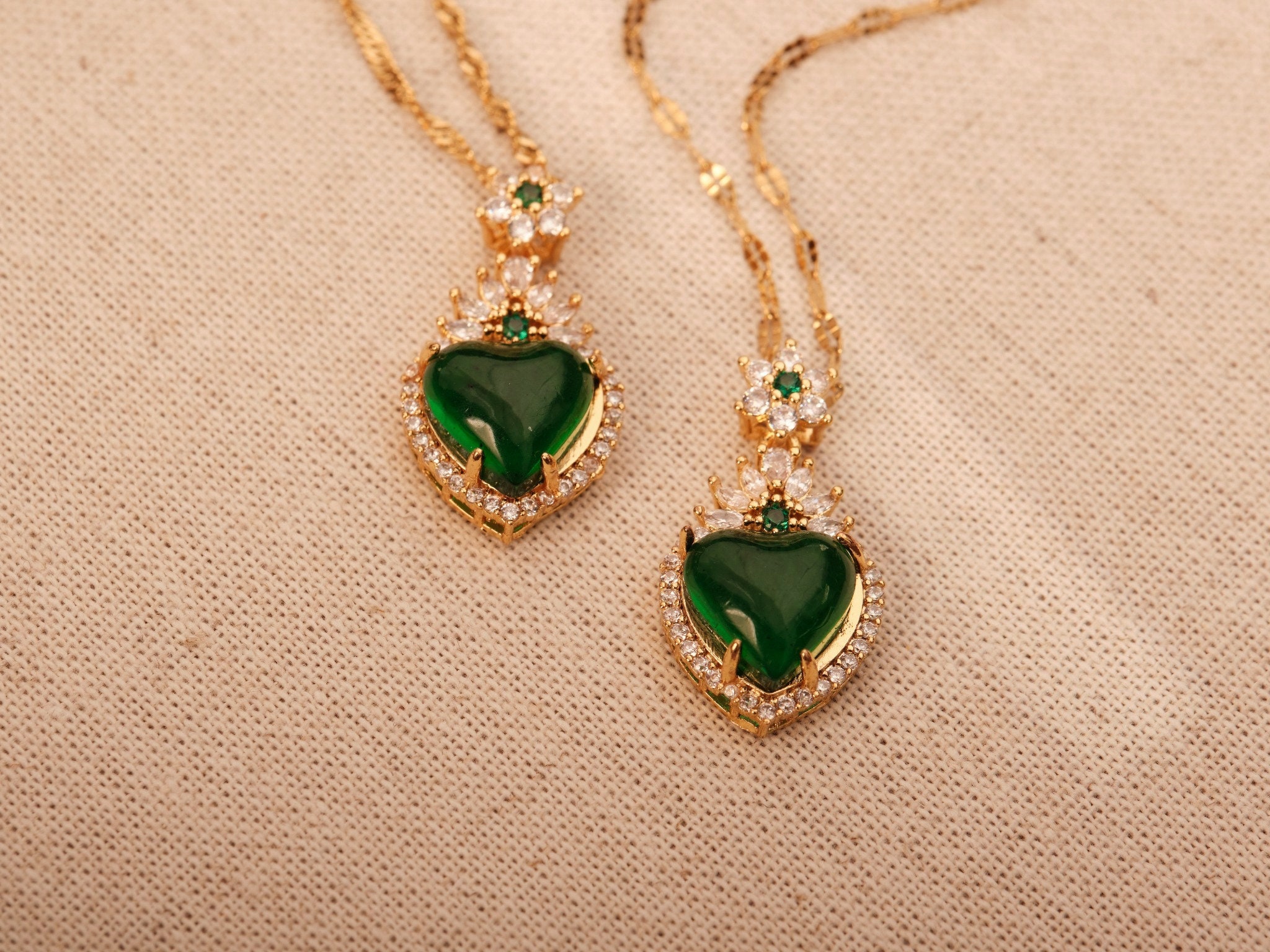 18K Gold Jade Necklace Jade Heart Necklace Dainty Green Jade - Etsy