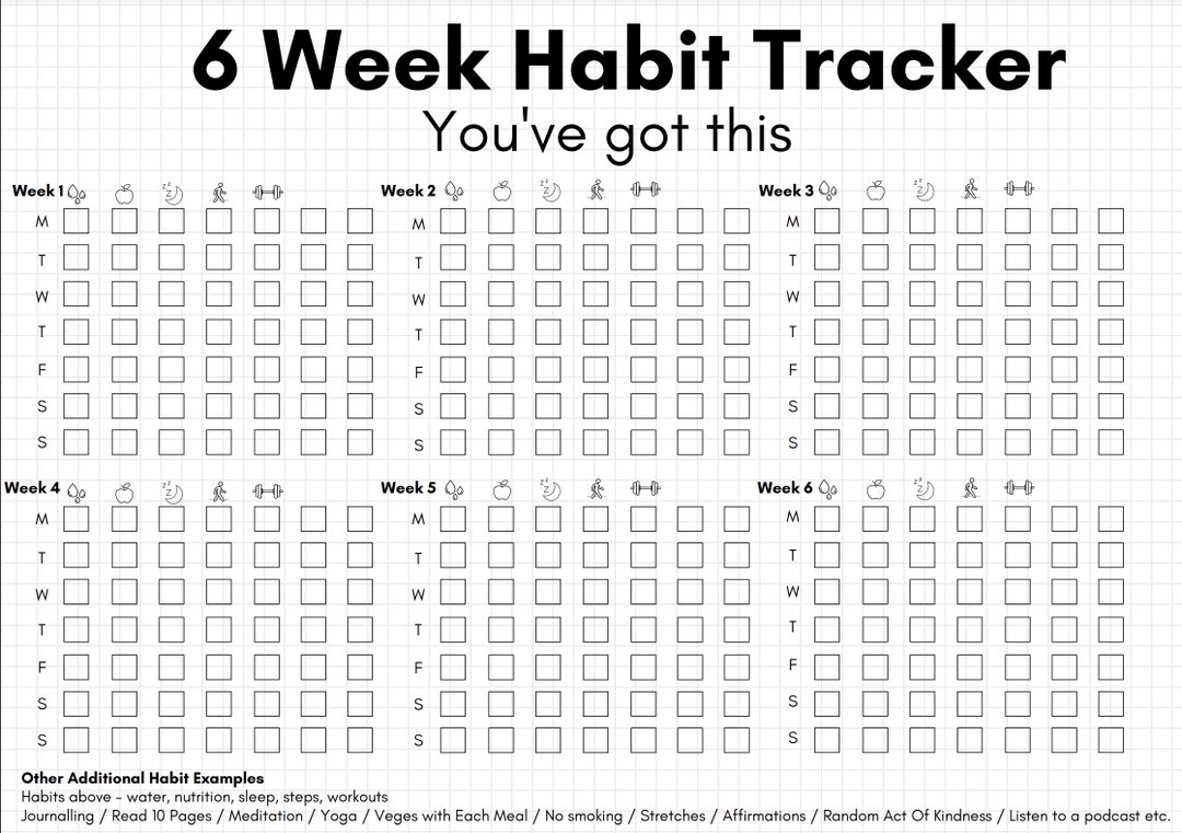 2025 6 Week Weekly Health Habit Tracker and Weight Loss Tracker - Etsy