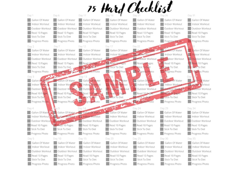 2024 75 Hard Daily Checklist Printable Tracker - Etsy