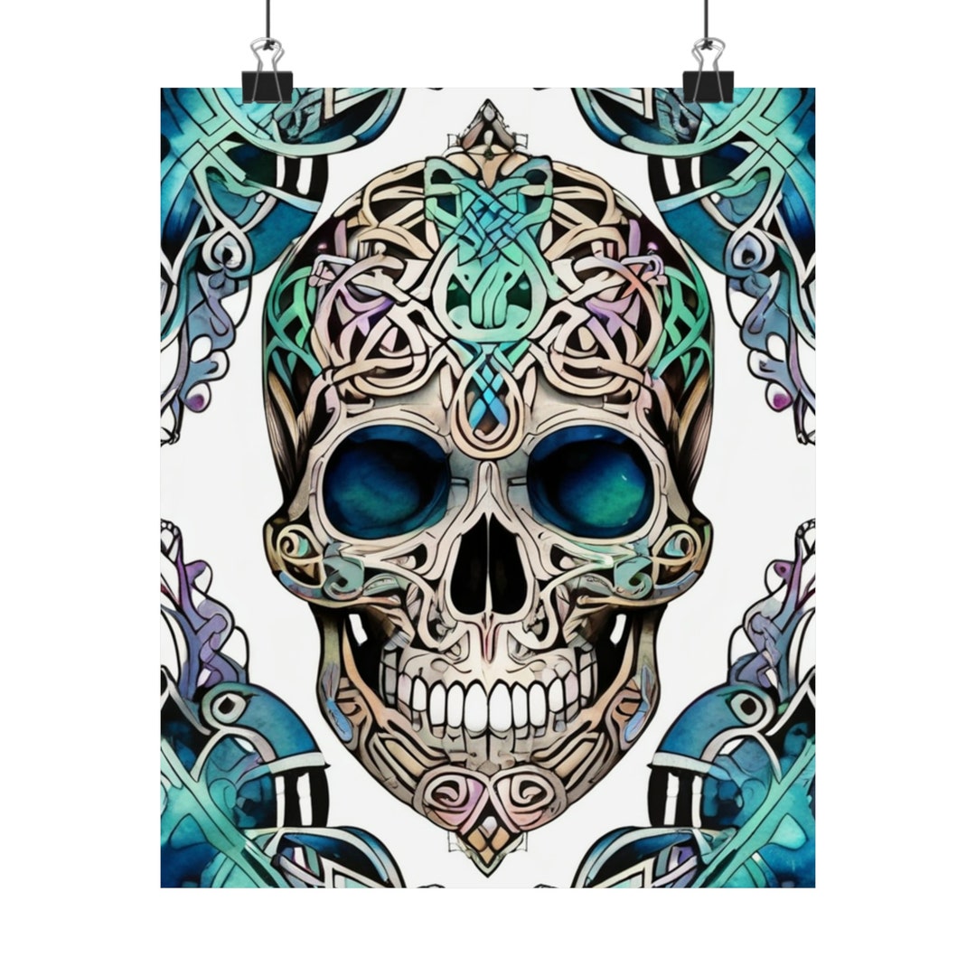 Celtic Knot Skull Poster in Watercoloring Style, Print Celtic Themsed ...