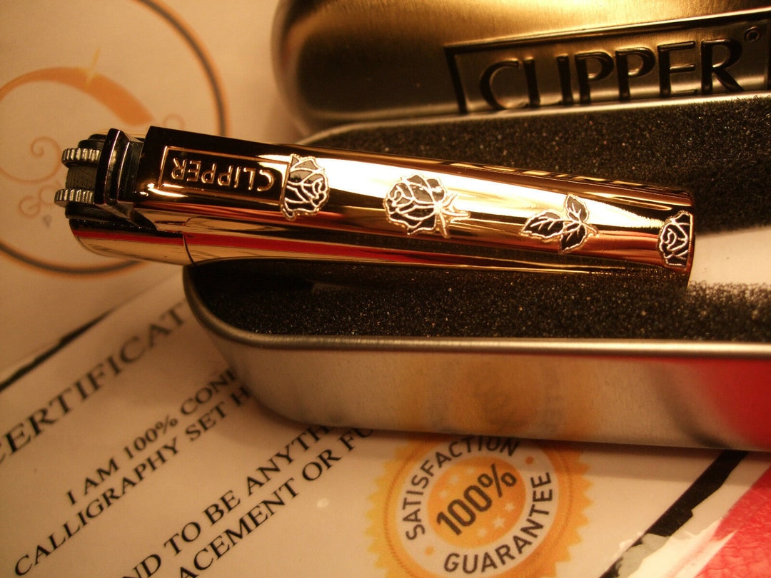 24ct Gold Plated Rose Floral Metal Clipper Cigarette Lighter Refillable ...