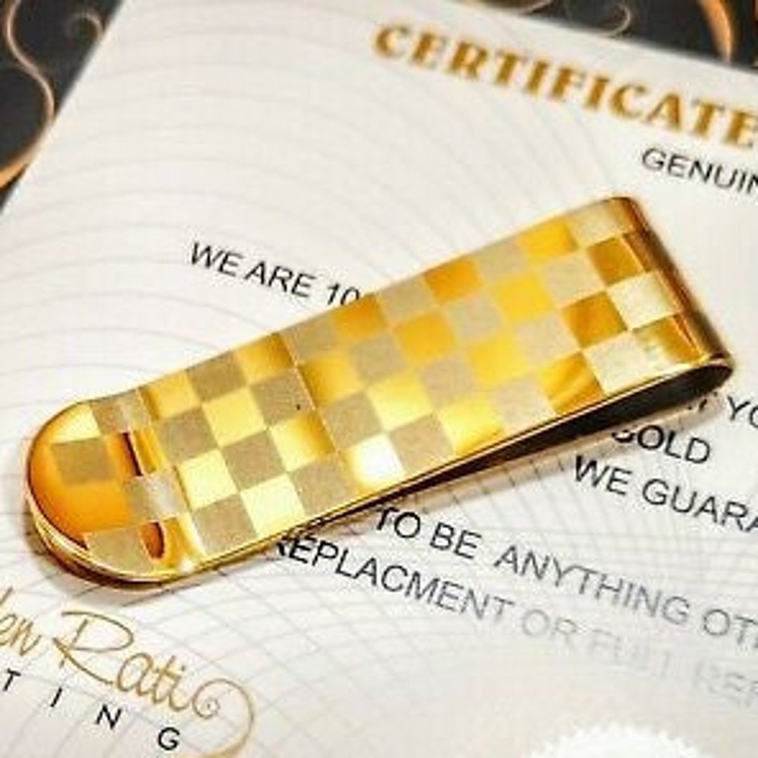 24ct Gold Plated Silver Square Money Clip Cash Note Card Holder Gift ...