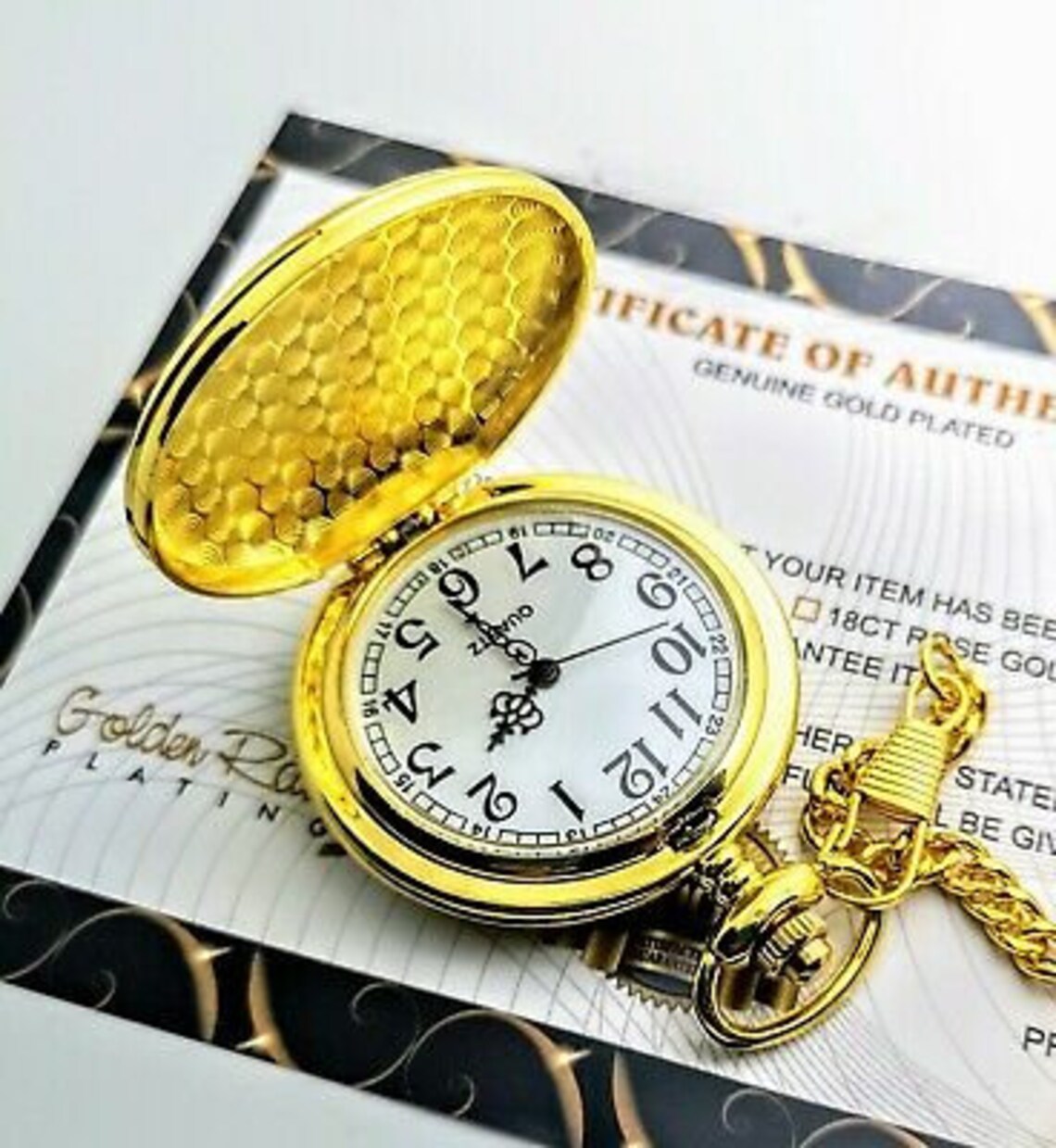 24k Gold Plated Plain Mechanical Quartz Pocket Watch Birthday Wedding ...