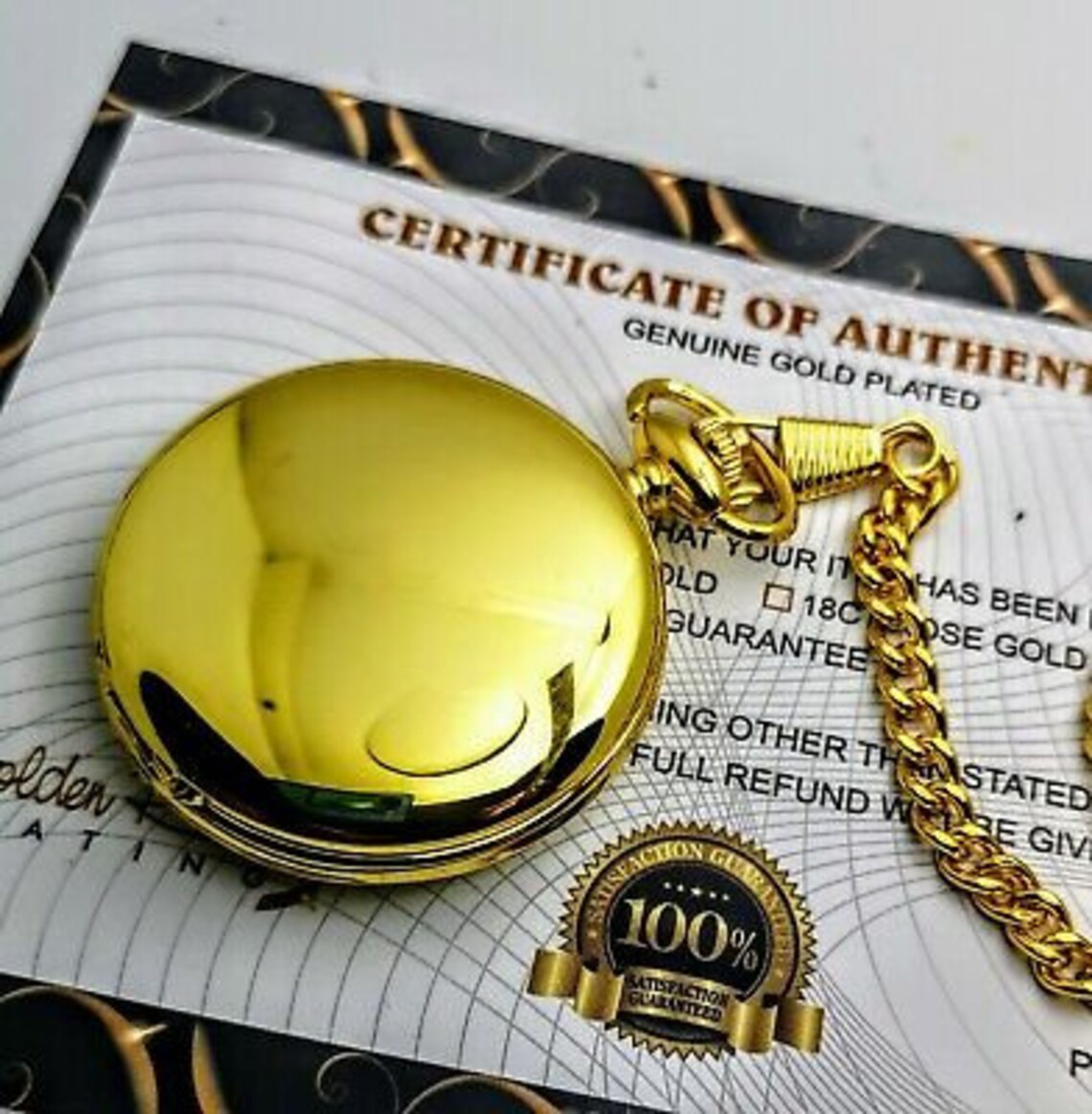 24k Gold Plated Plain Mechanical Quartz Pocket Watch Birthday Wedding ...