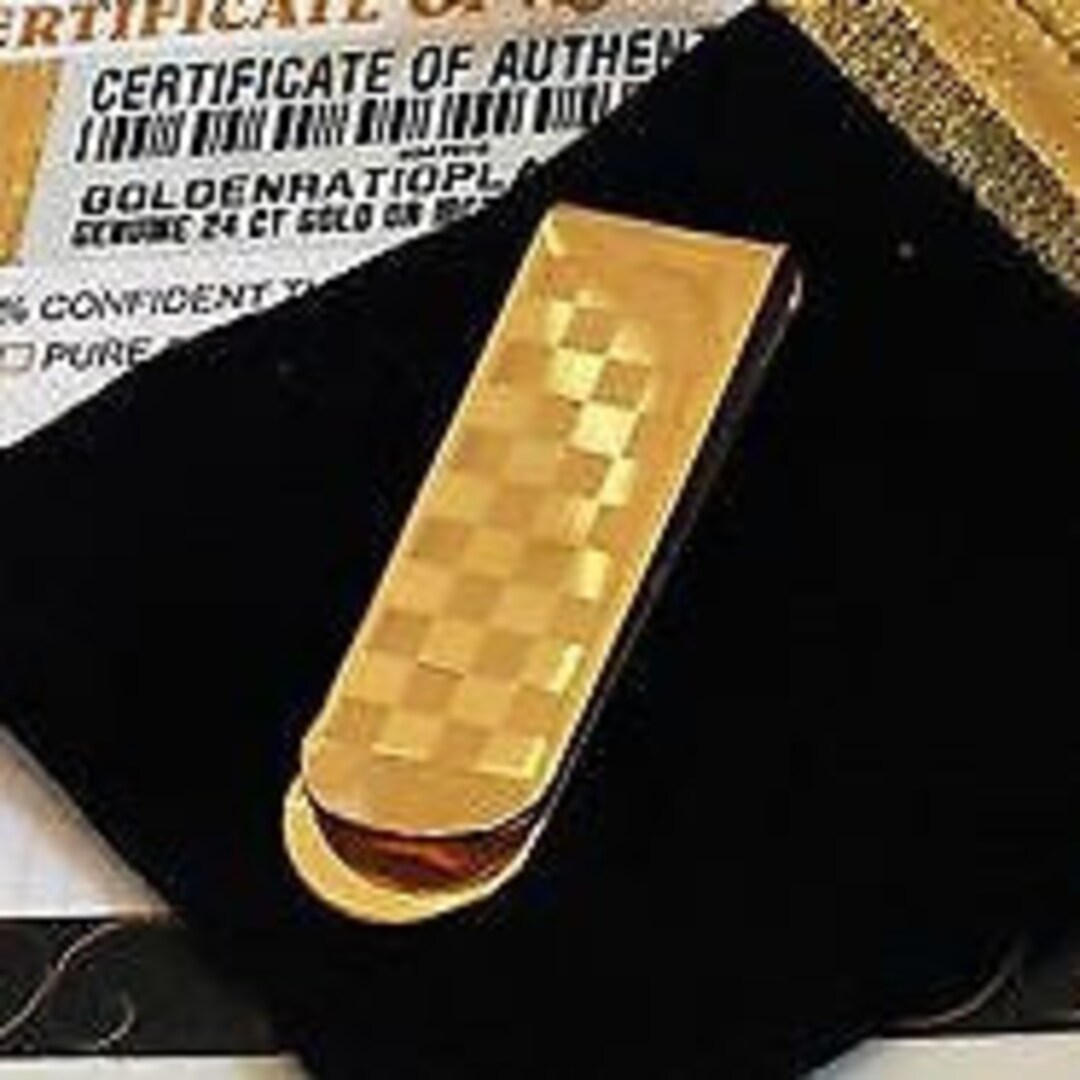 24ct Gold Plated Diamond Metal Money Clip Cash Note Card Holder Gift ...