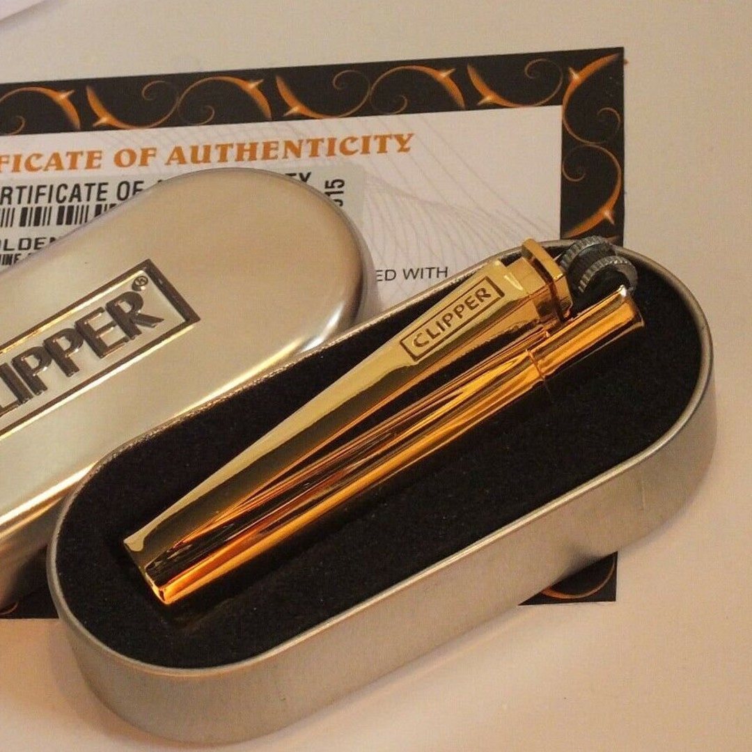 24ct Gold Plated Metal Clipper Cigarette Cigar Lighter Refillable Gas ...