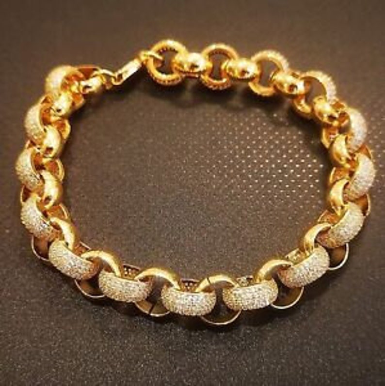 24ct Gold Layered Belcher Link Bracelet Chain 9 Adjustable With Lab ...