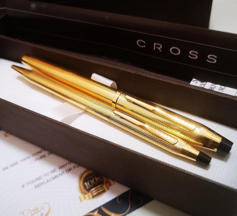24k Gold Plated Shiny Cross Century Ll Ball Point Writing & Fountain ...