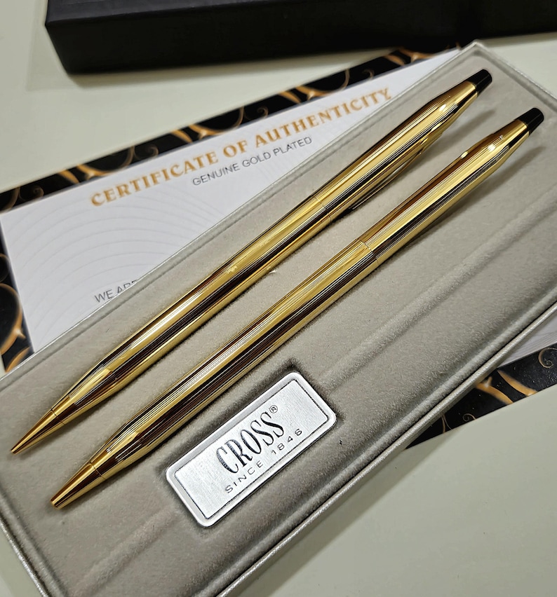24k Gold Plated Shiny Cross Century Ball Point Writing Pen & Pencil Set ...