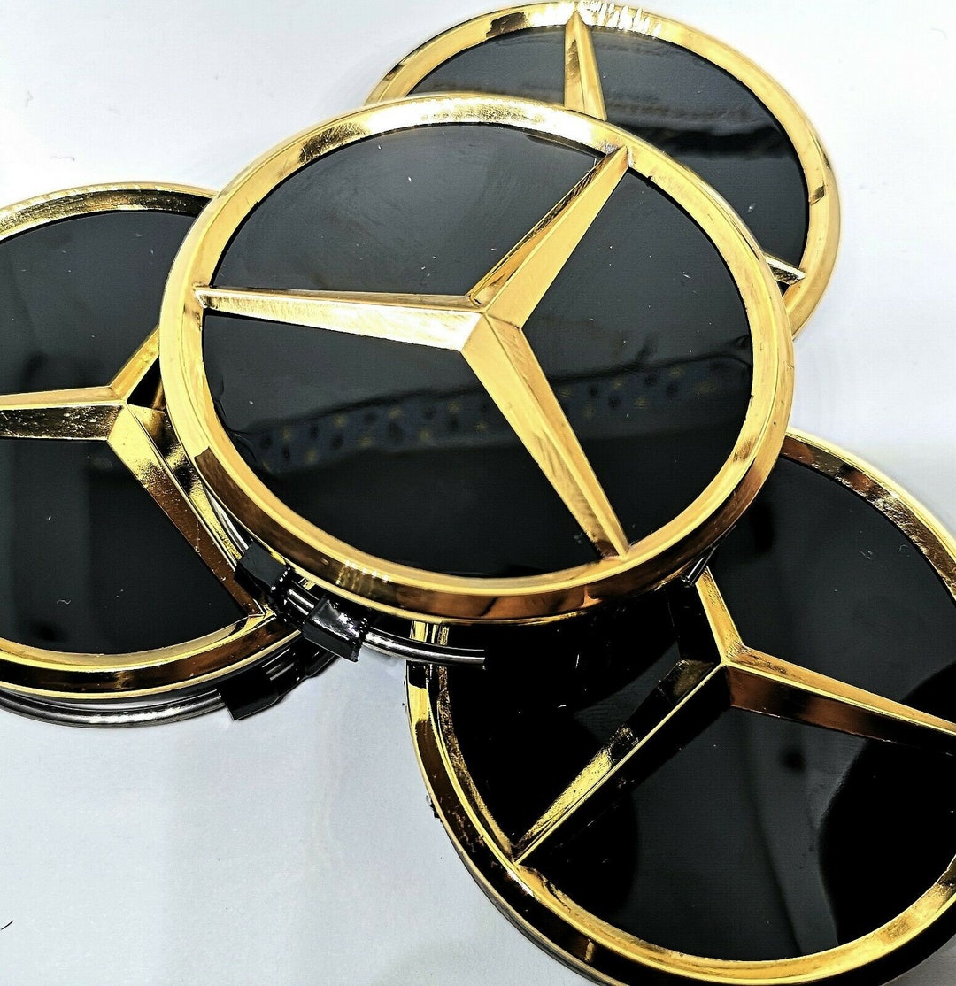 24K GOLD PLATED X4 Mercedes Benz Black Alloy Wheel Centre Hub Caps 75mm Star Etsy