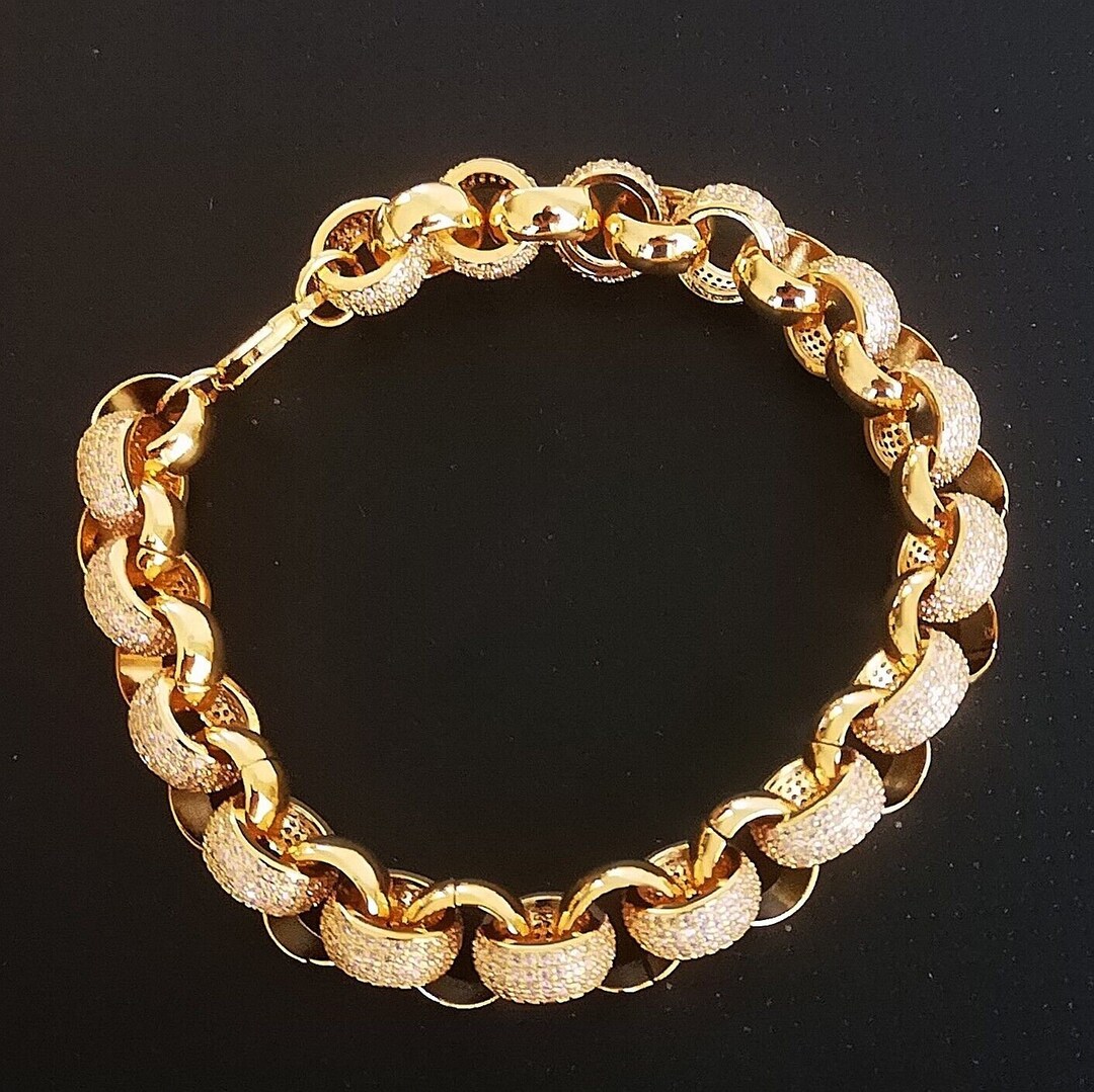 24ct Gold Layered Belcher Link Bracelet Chain 9 Adjustable With Lab ...