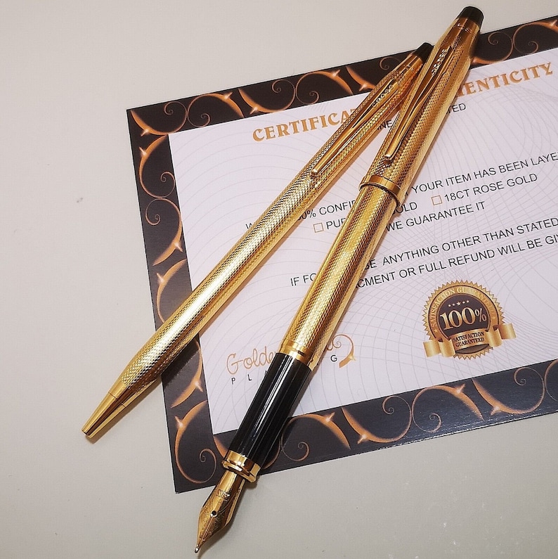24k Gold Plated Shiny Cross Century Ll Ball Point Writing & Fountain ...