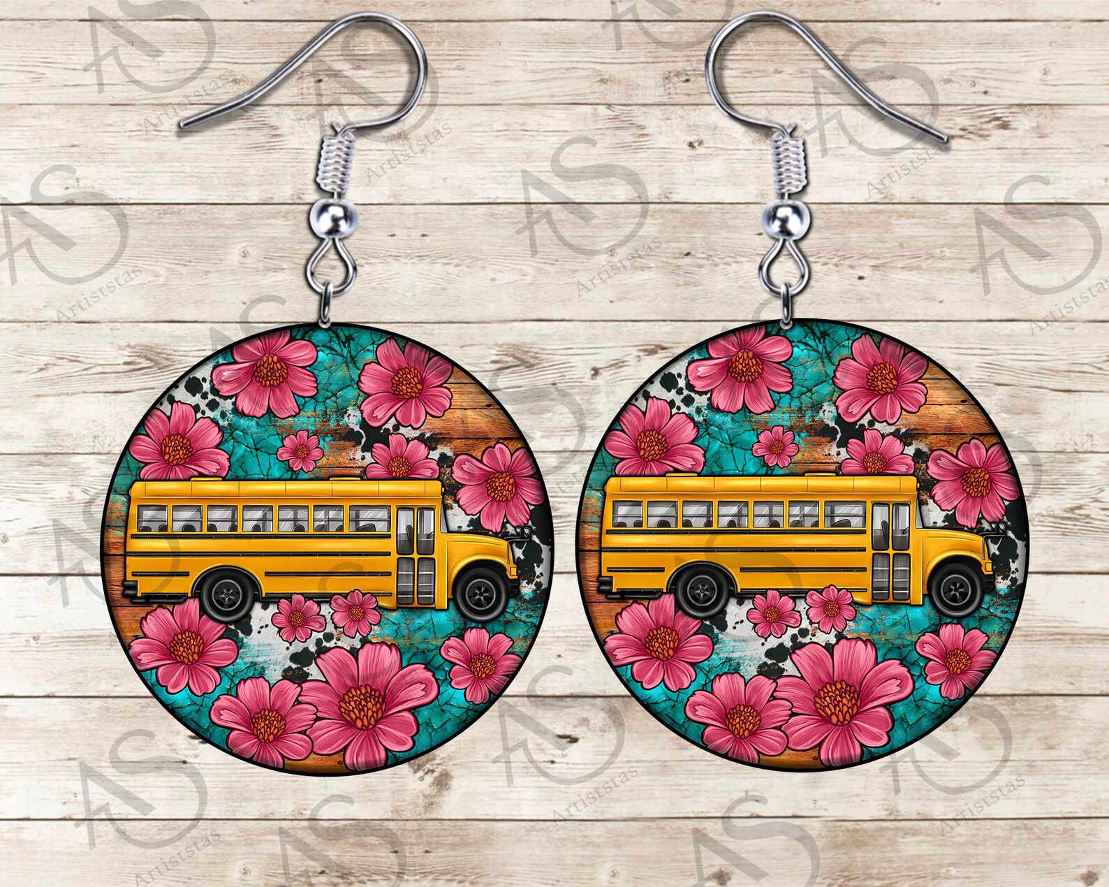 School Bus Round Earrings Png Sublimation Design Bundle Car - Etsy