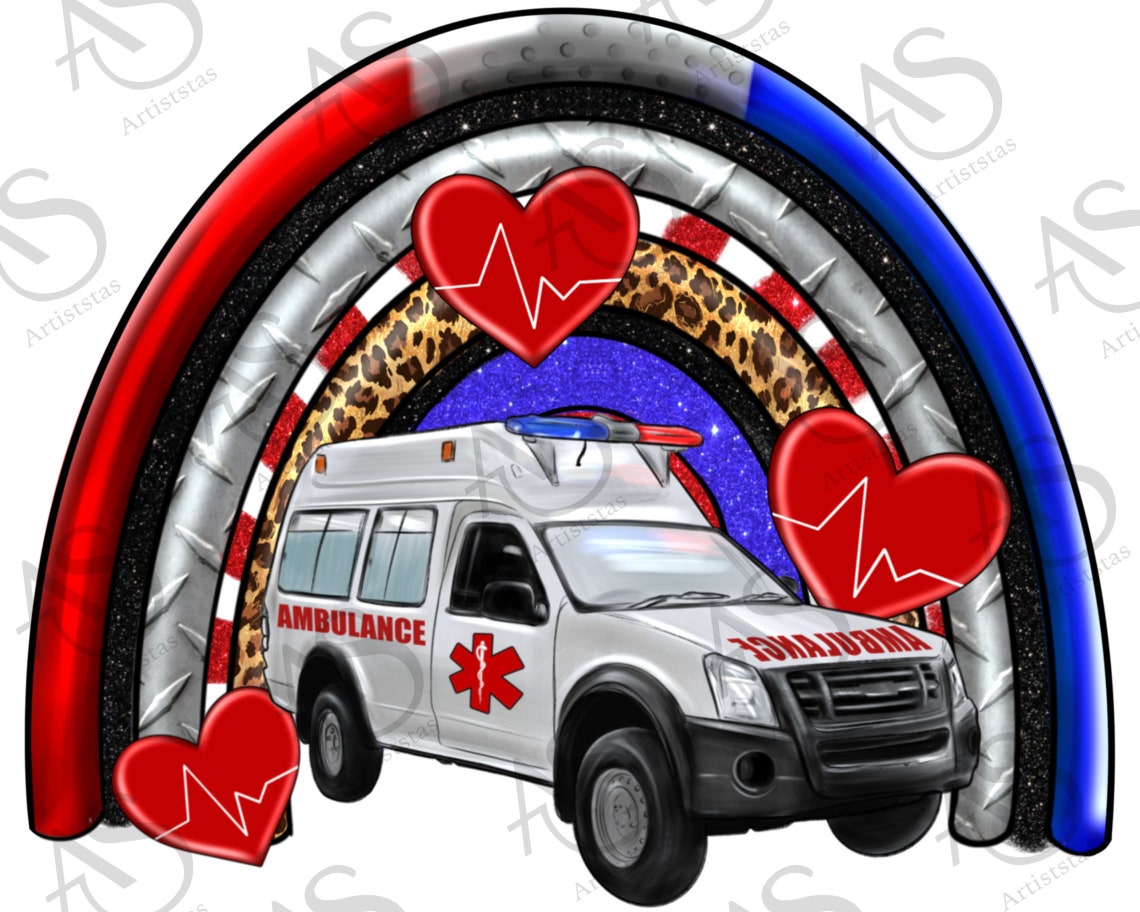 Ambulance Rainbow Png Sublimation Design Hand Drawn Ambulance | Etsy