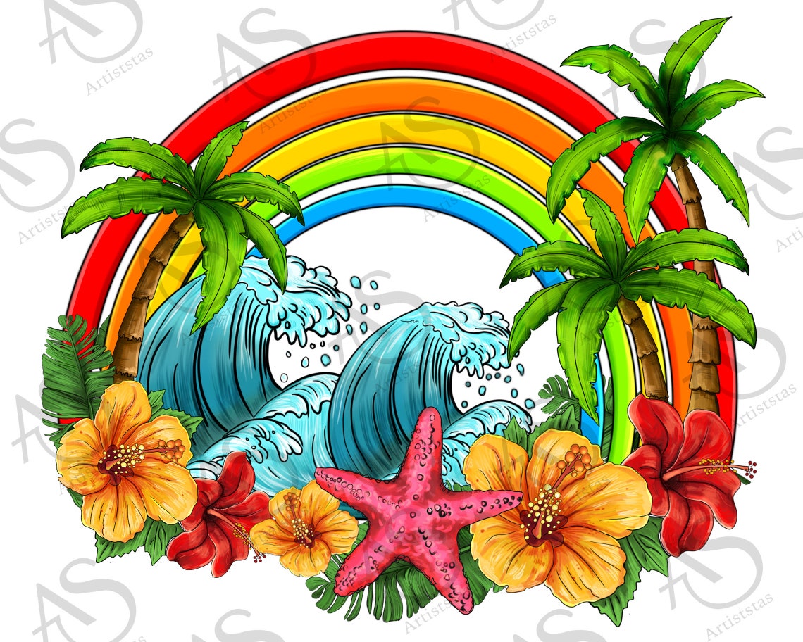 Rainbow With Beach and Flowers Png Summer Rainbow Png Summer - Etsy