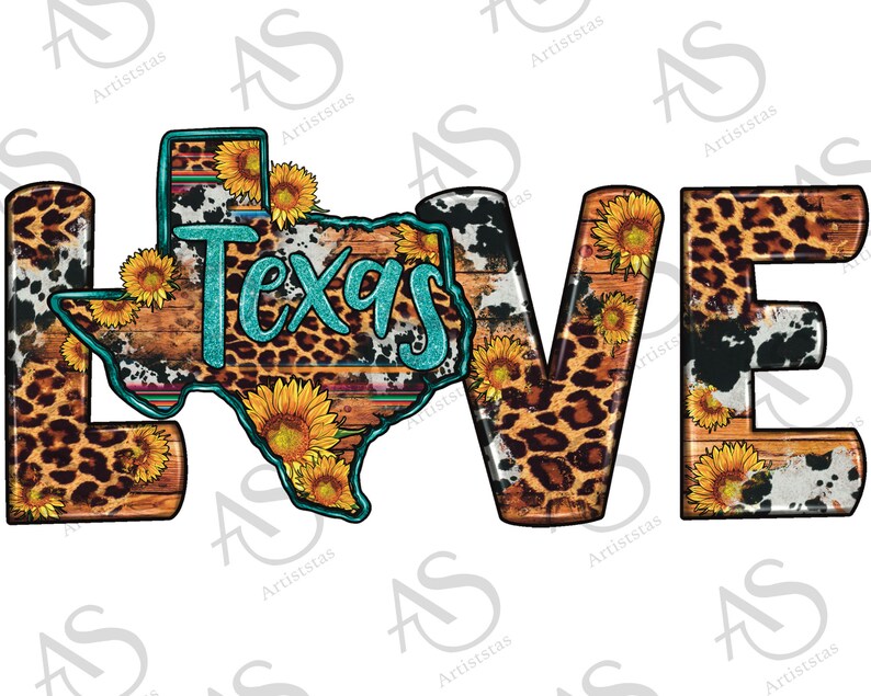 Western Love Texas Map Png Sublimation Design Cowhide Leopard - Etsy