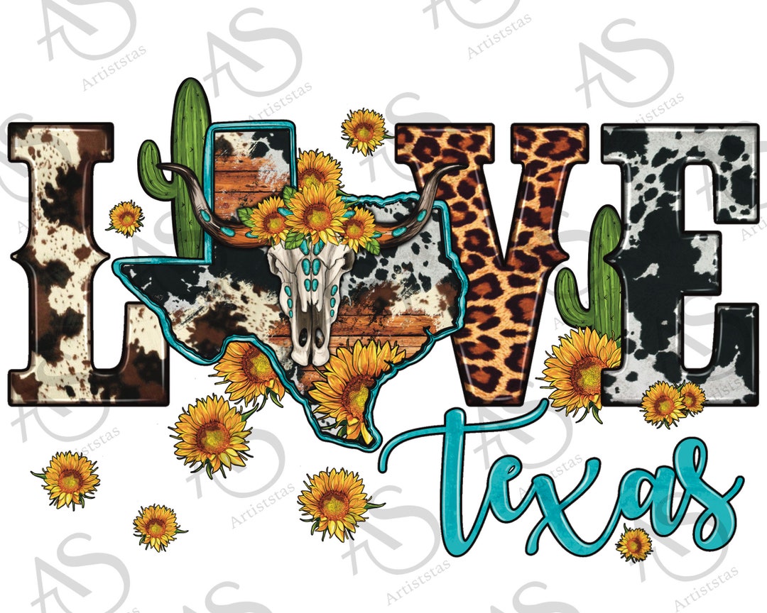 Western Love Texas Map Png Sublimation Design, Cowhide Leopard Texas ...