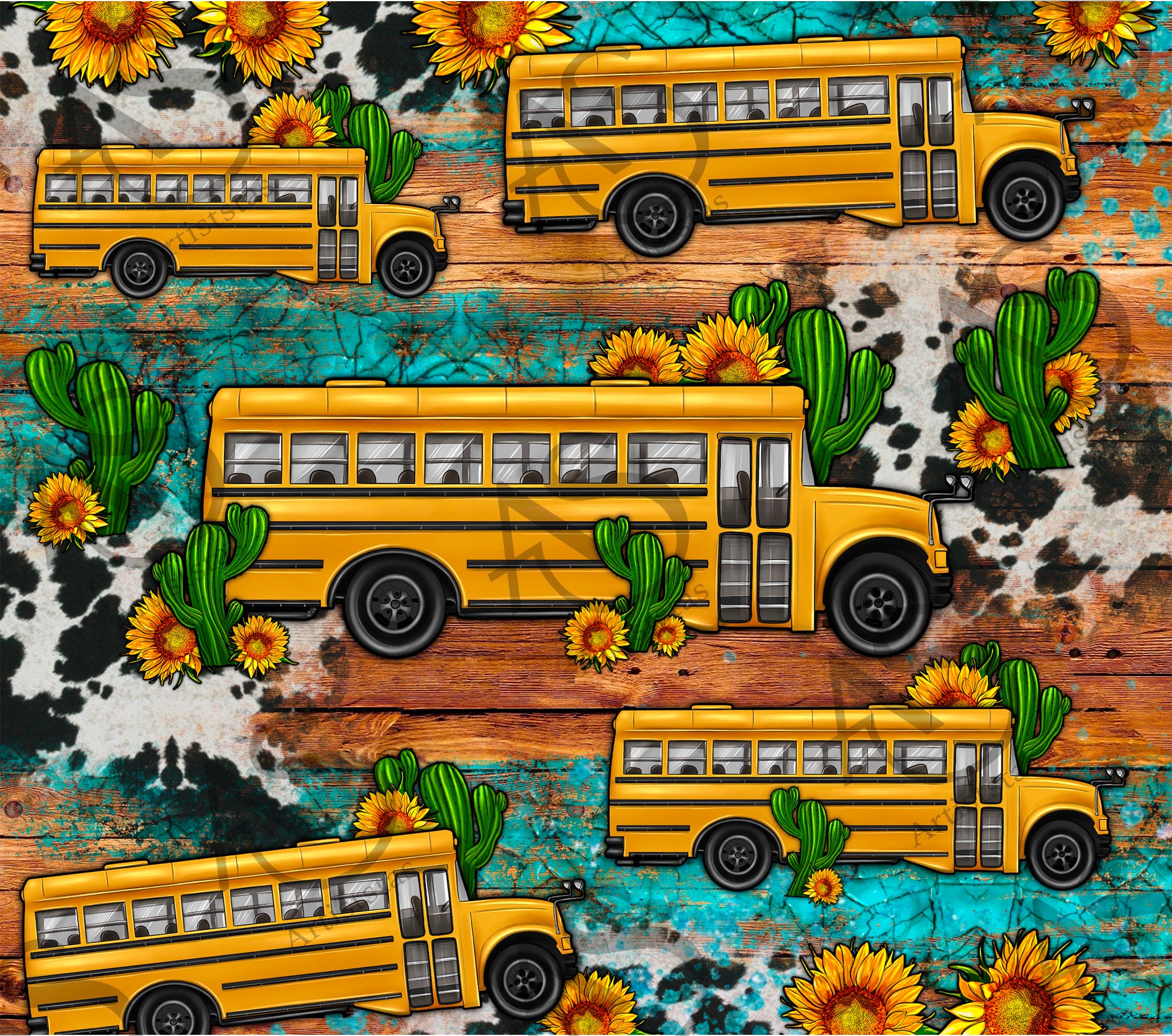 Western School Bus Tumbler Png, Sunflowers and Cactus School Bus ...