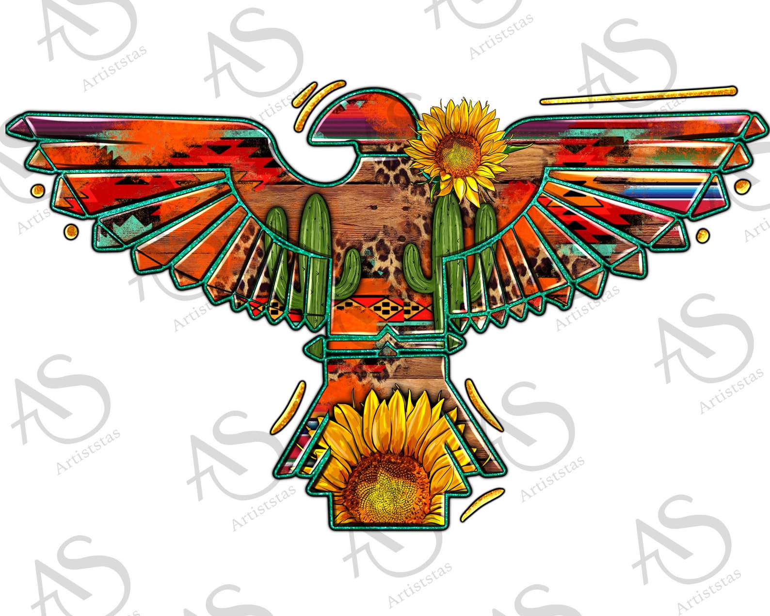 Thunderbird Wild Soul With Sunflower Serape Aztec PNG File - Etsy