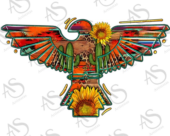 Thunderbird Wild Soul With Sunflower Serape Aztec PNG File | Etsy